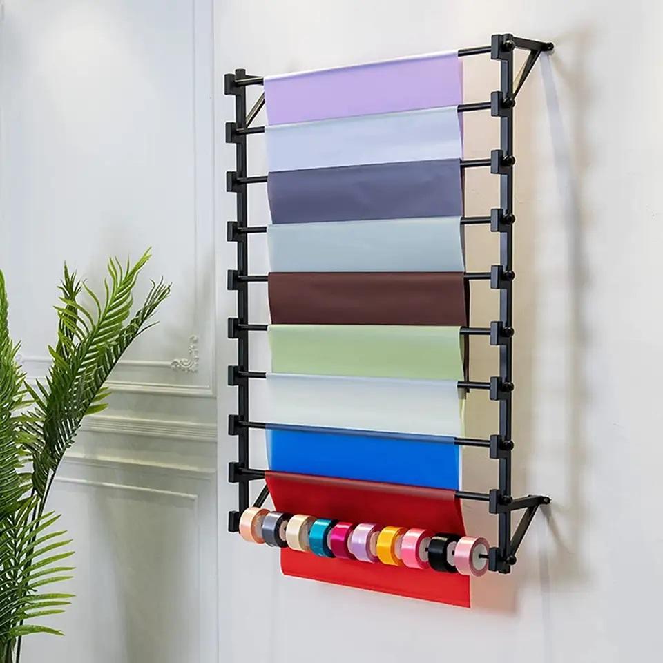Custom Metal Wall Mounted Wallpaper Roll Display Stand 10 Tiers Roll ...